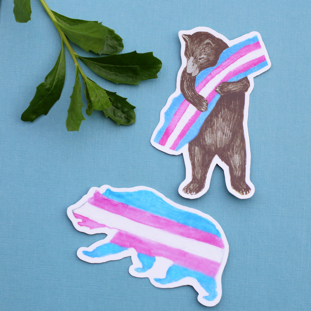 Pride Trans CA Pride Sticker Set: Two Vinyl Trans Flag Bear Stickers ...